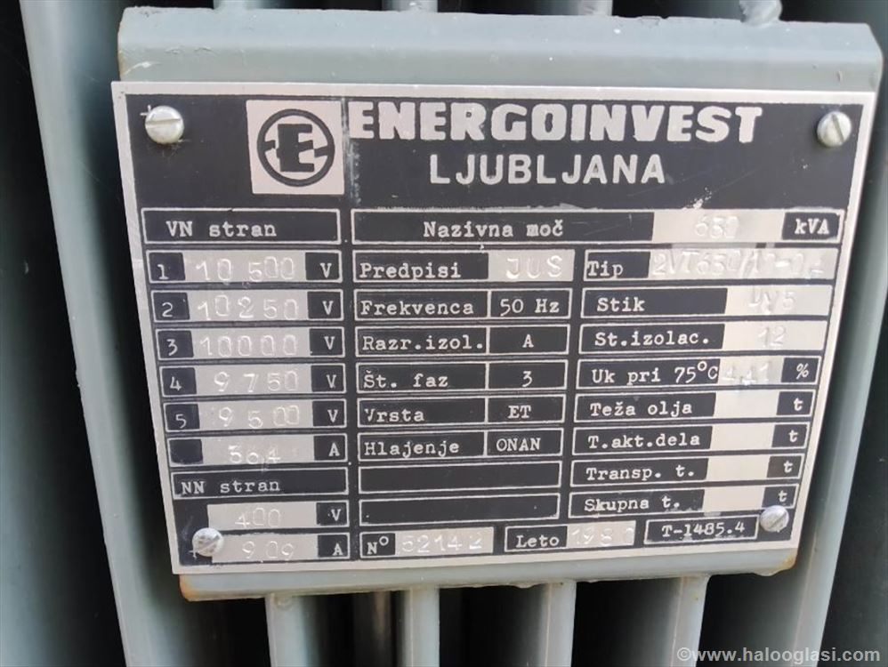 Transformator Energoinvest, 10 kV/0,4 kV, 630 kVA | Halo Oglasi