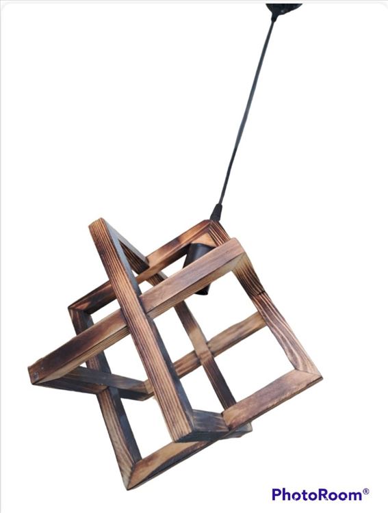 Luster kocka rustik drvo 1xE27 | Halo Oglasi