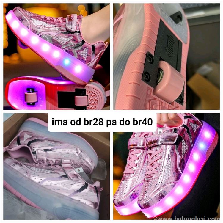 Patike sa točkićima roze metalik, usb punjive-ima | Halo Oglasi