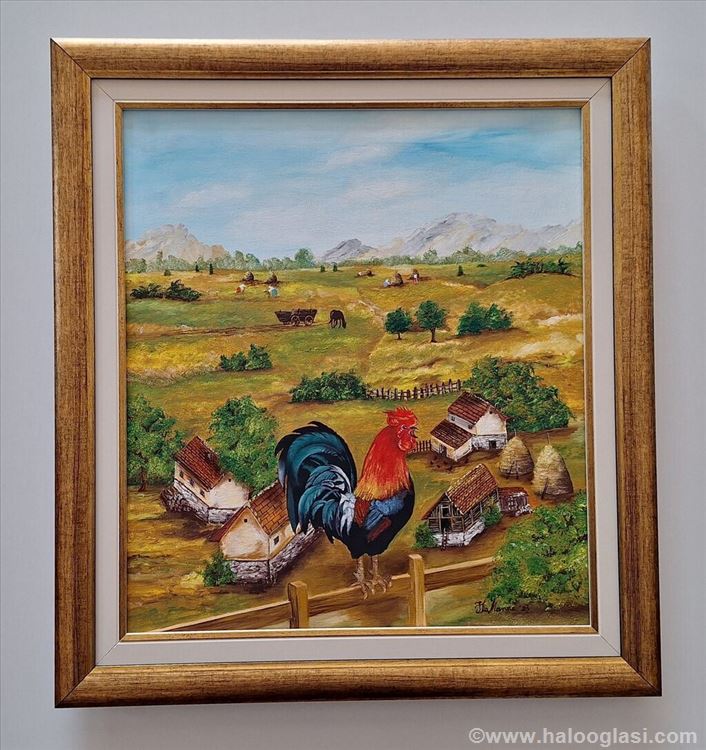 Ulje na platnu - Petao gleda na selo, prelepo! | Halo Oglasi