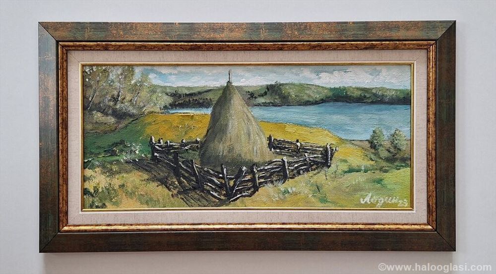 Ulje na lesonitu - Stog sena u selu, prelepo! | Halo Oglasi