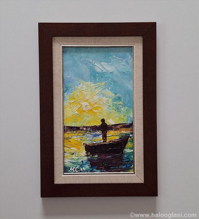 Ulje na platnu - Dečak posmatra zalazak sunca | Halo Oglasi