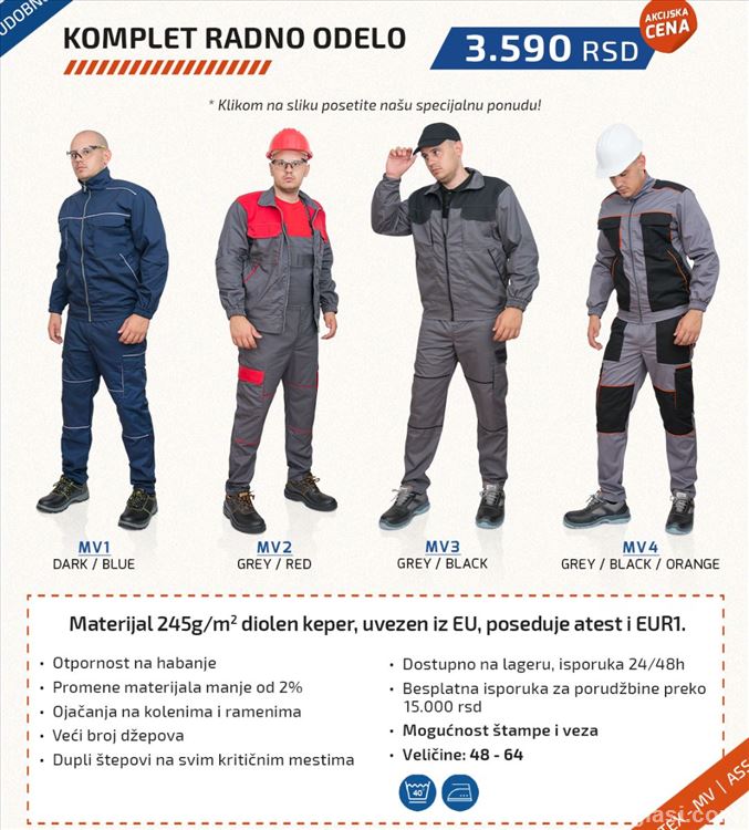 Komplet radno odelo grey/red MV2 Premium | Halo Oglasi
