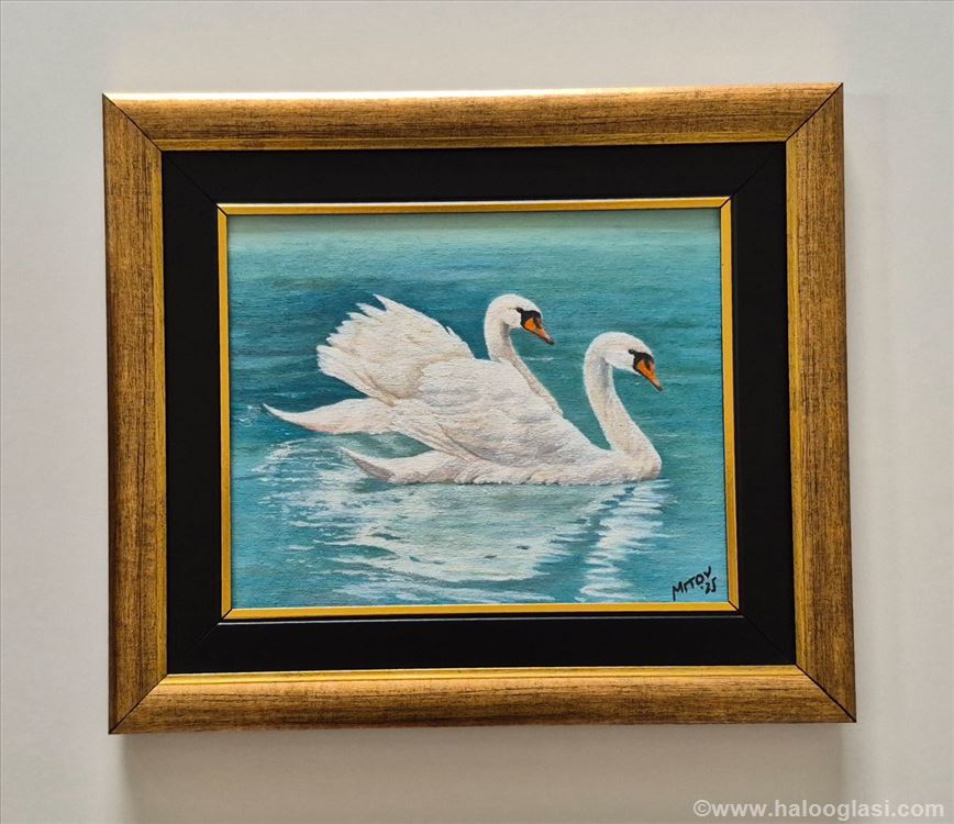 Ulje na platnu - Dva labuda, prelepa slika! | Halo Oglasi