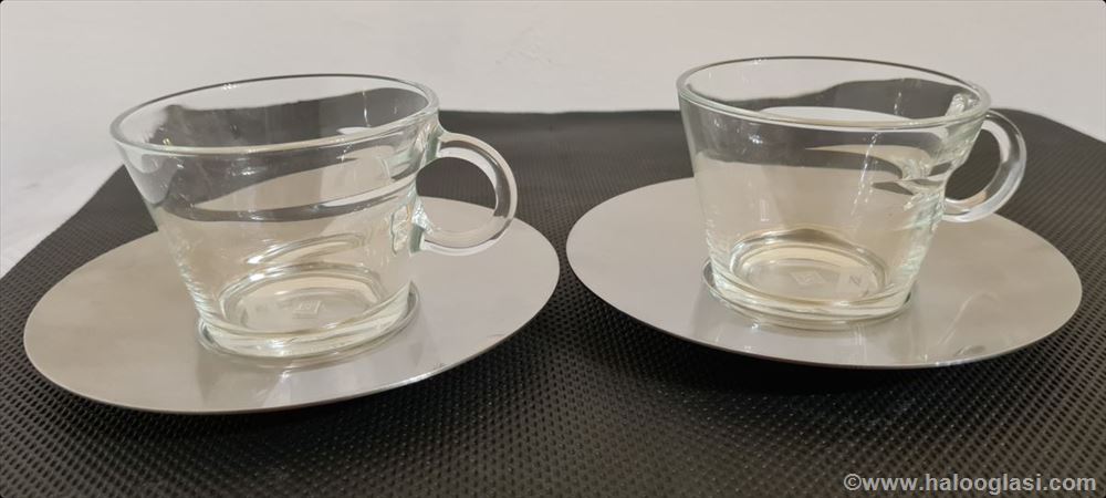 Nespresso šoljice staklene sa tacnama metalnim | Halo Oglasi